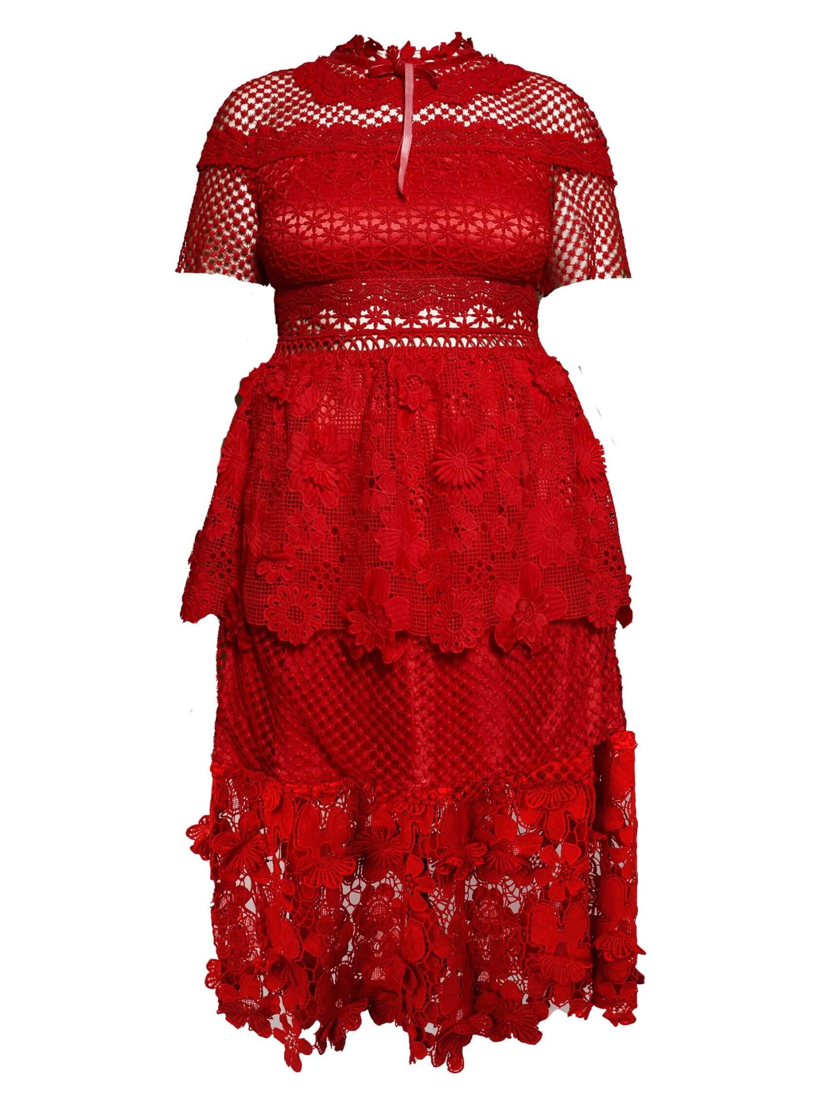 Hong Hoa Red Delicate Floral Lace Dress – Flying Solo NYC