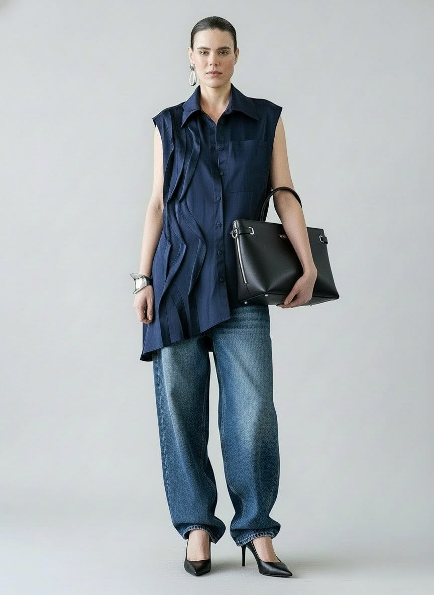 ELENA RUDENKO Navy Blue Abby Blouse – Flying Solo NYC