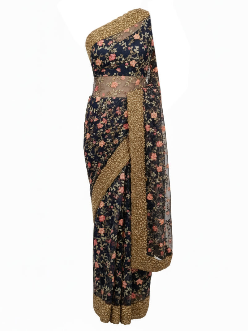 Hakoba Inc. The Royal Stunning Blue Floral Saree Sku# 00202591 – Flying ...